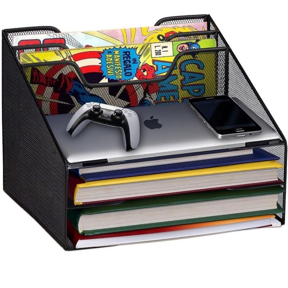 Office | Black Metal Mesh Five Compartment Organizer For Office Or Home ...